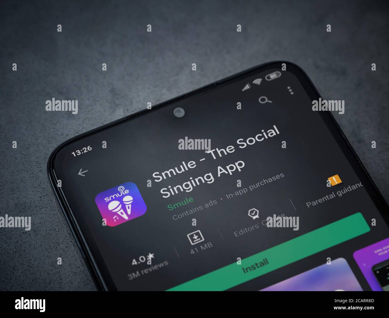 Lod, Israel - July 8, 2020: Smule app play store page on the display of ...