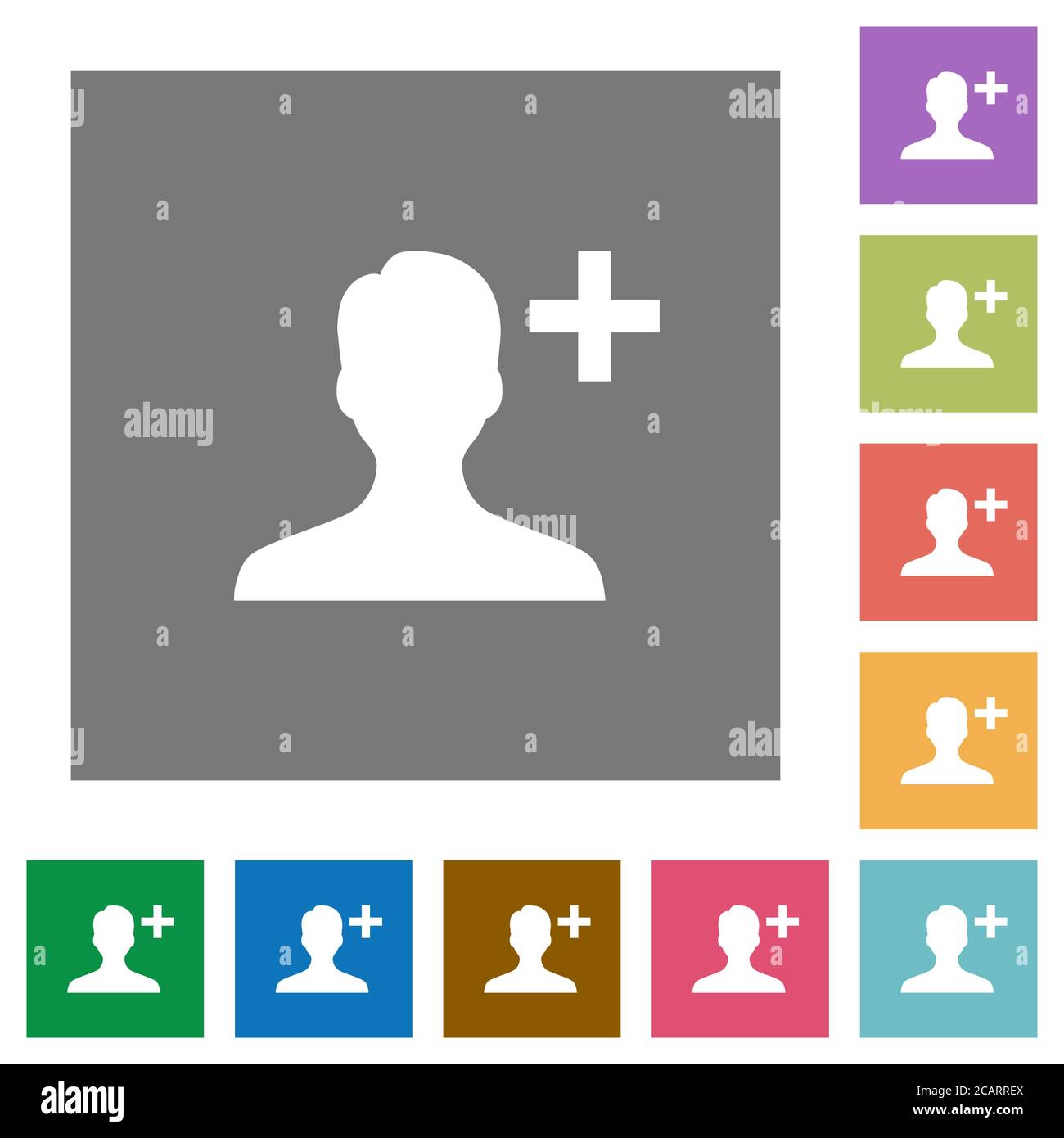 Add new user flat icons on simple color square backgrounds Stock Vector ...