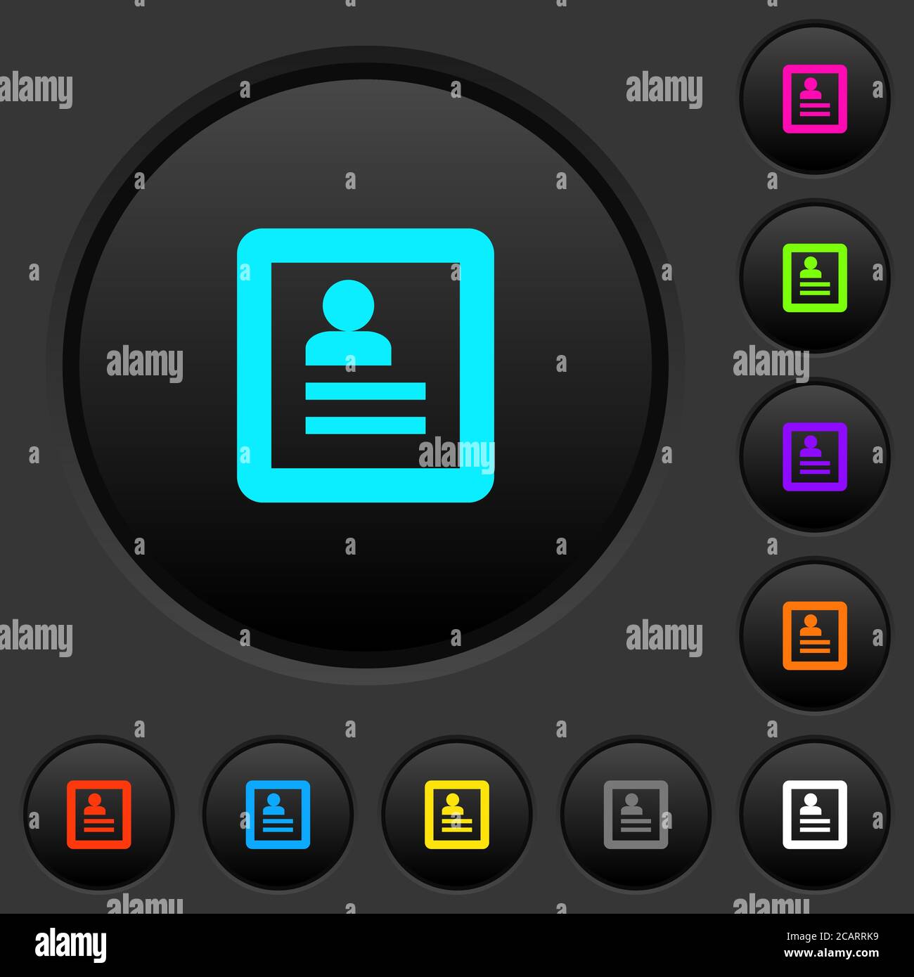 Contacts dark push buttons with vivid color icons on dark grey ...