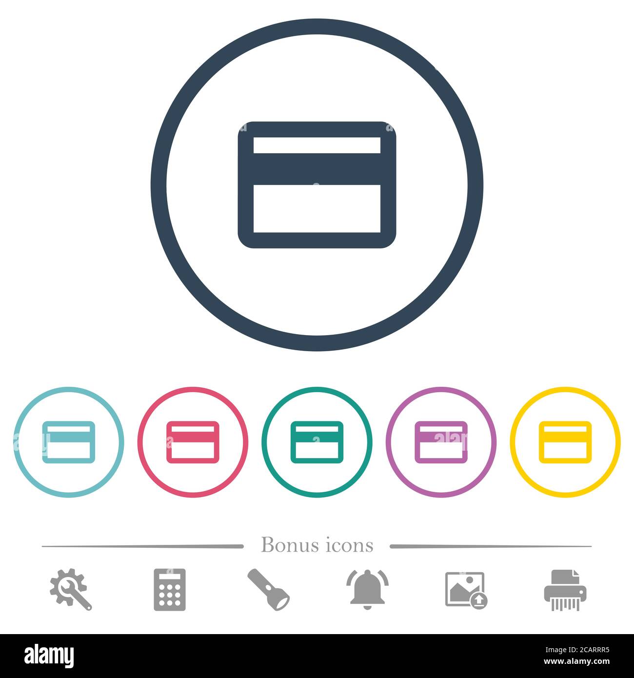 Single credit card flat color icons in round outlines. 6 bonus icons ...