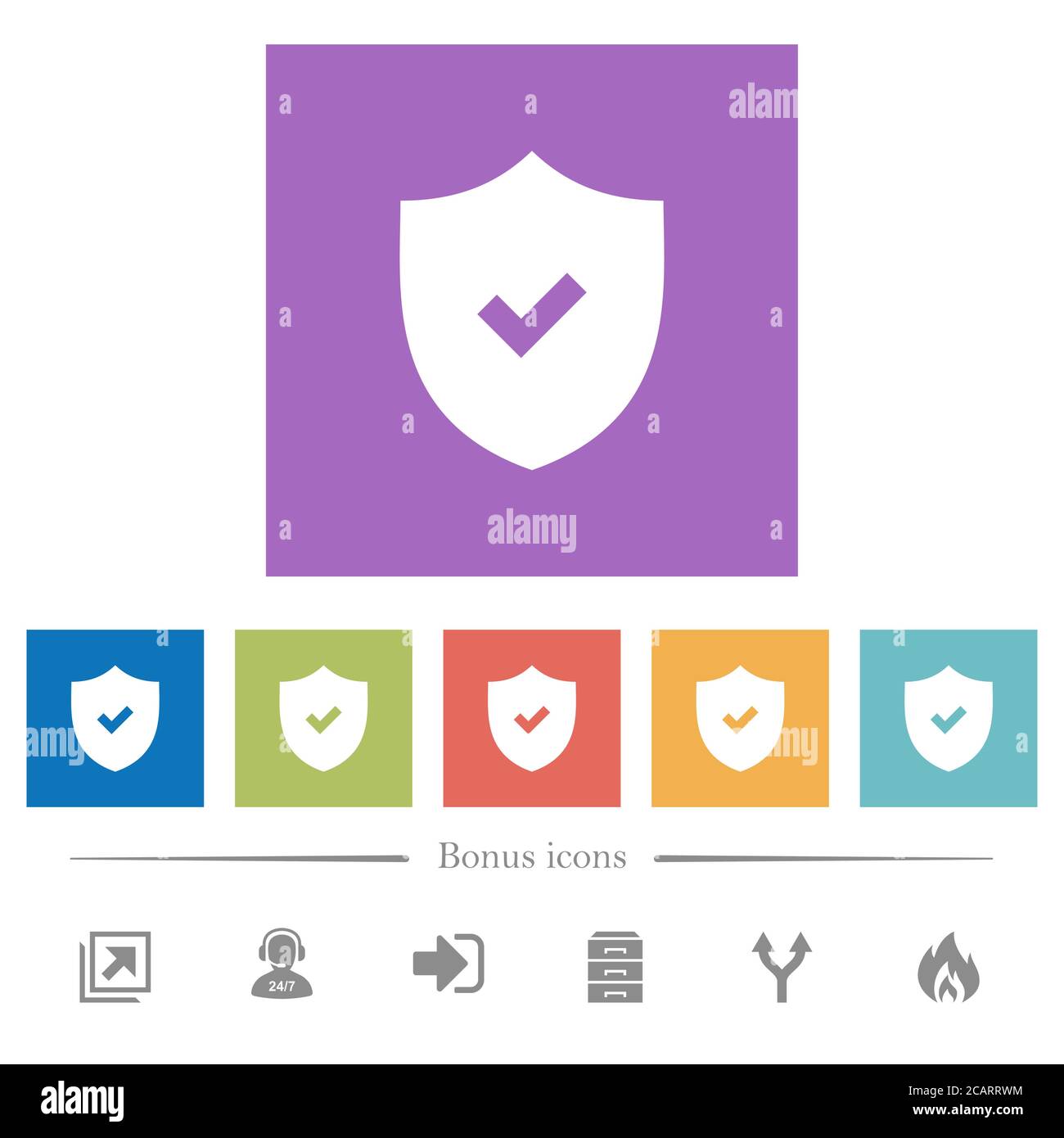 Active security flat white icons in square backgrounds. 6 bonus icons ...