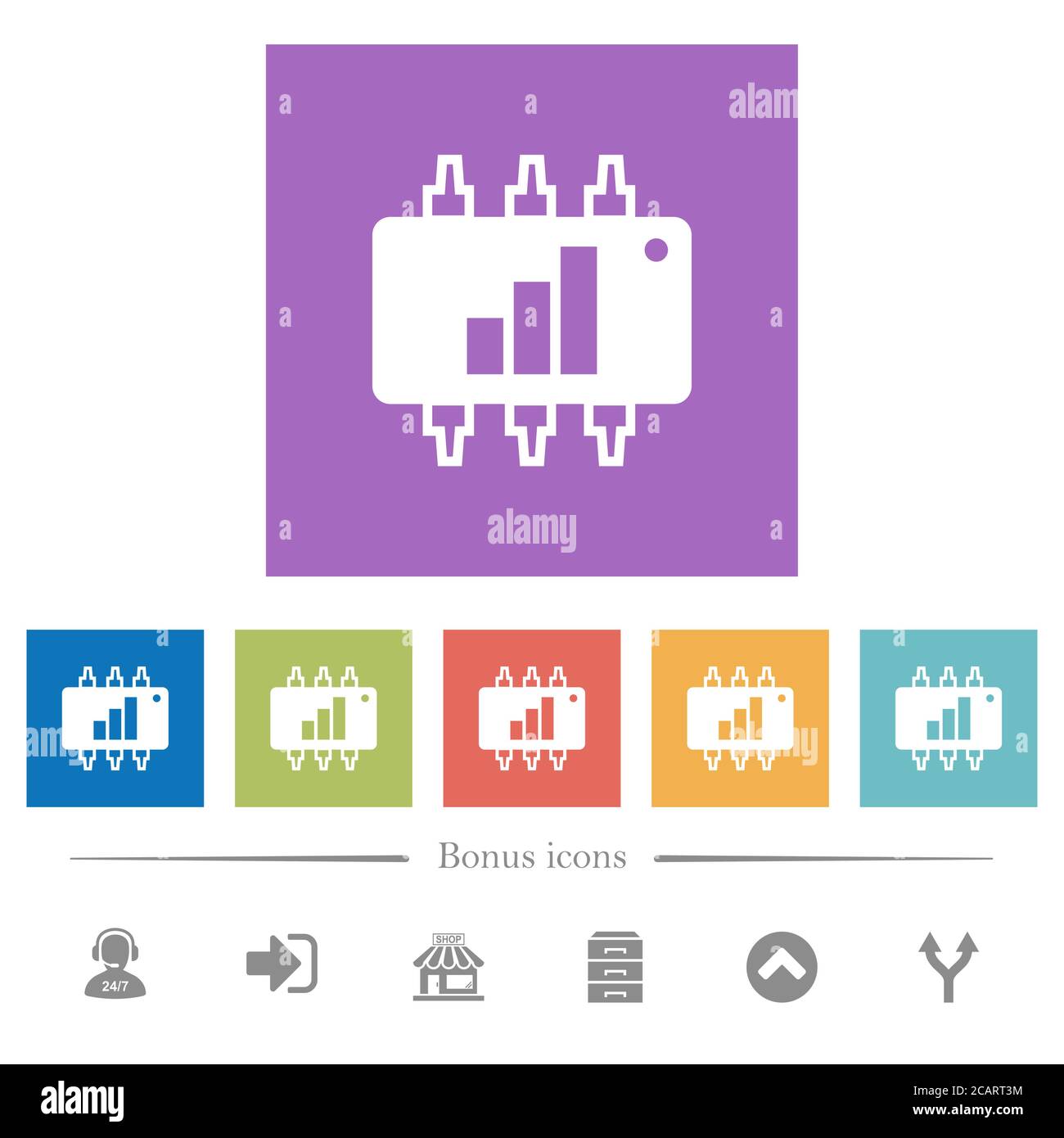Hardware acceleration flat white icons in square backgrounds. 6 bonus ...
