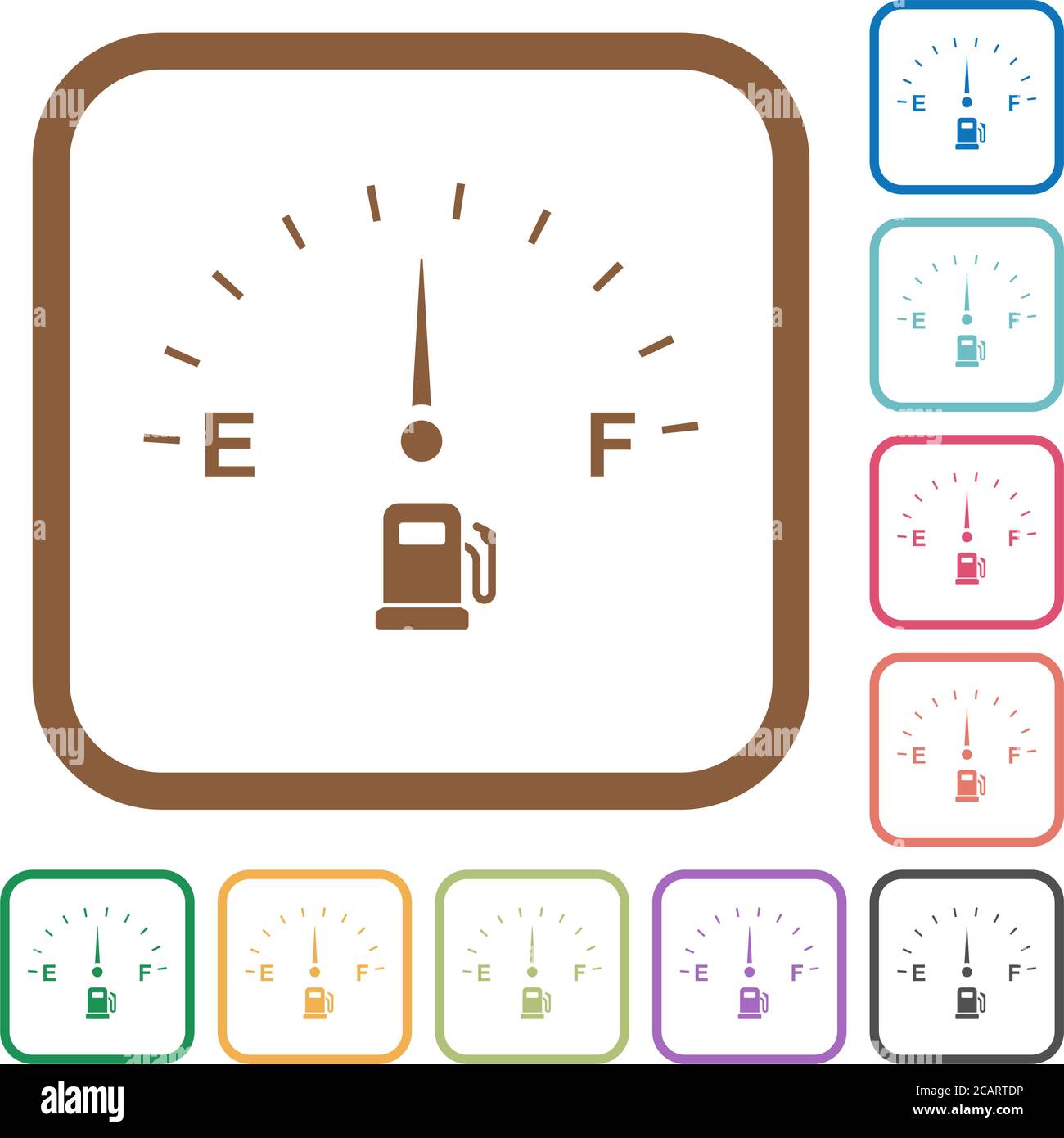 Fuel indicator simple icons in color rounded square frames on white ...