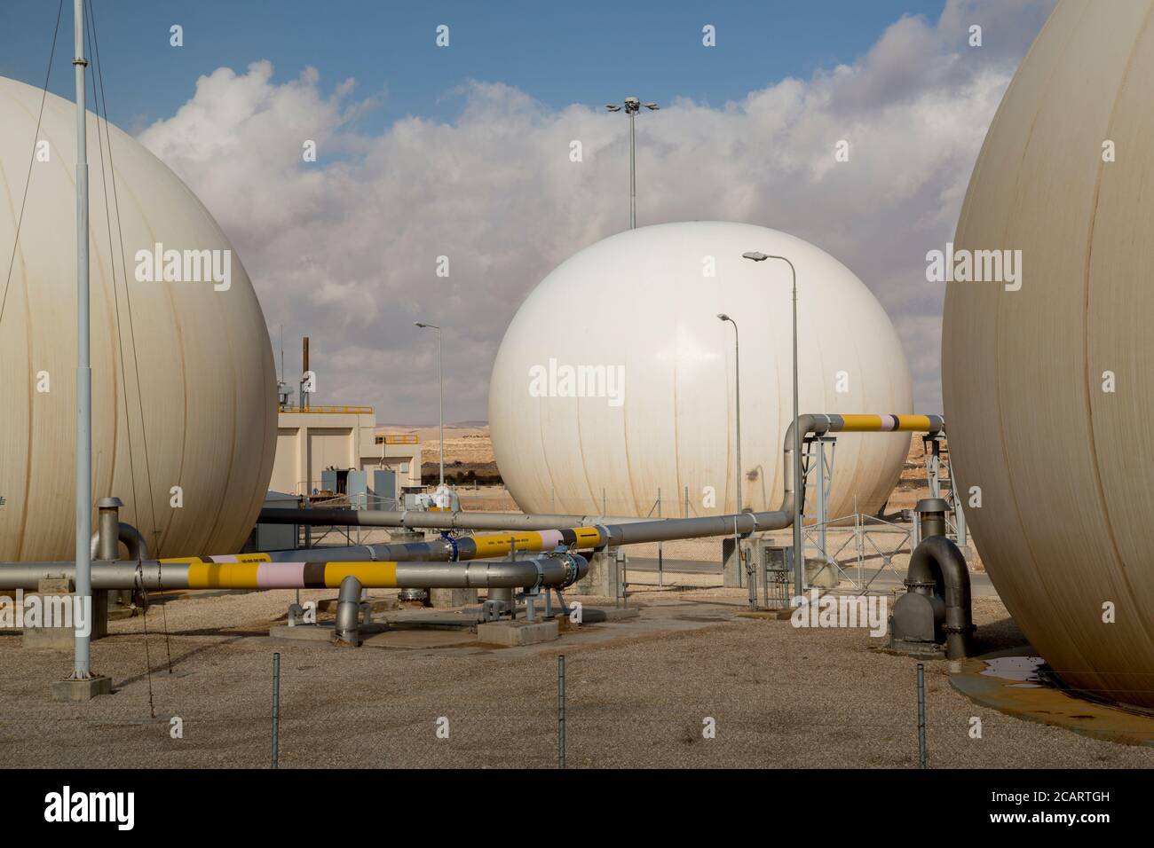 Digesters and methane tanks at the As-Samra waste water treatment plant ...