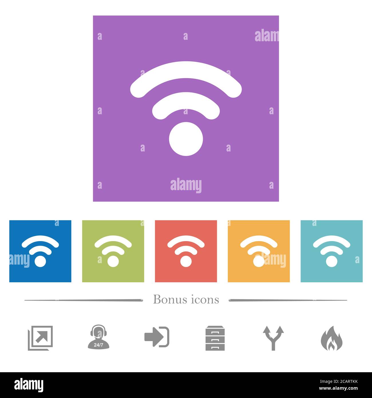 Radio signal flat white icons in square backgrounds. 6 bonus icons ...