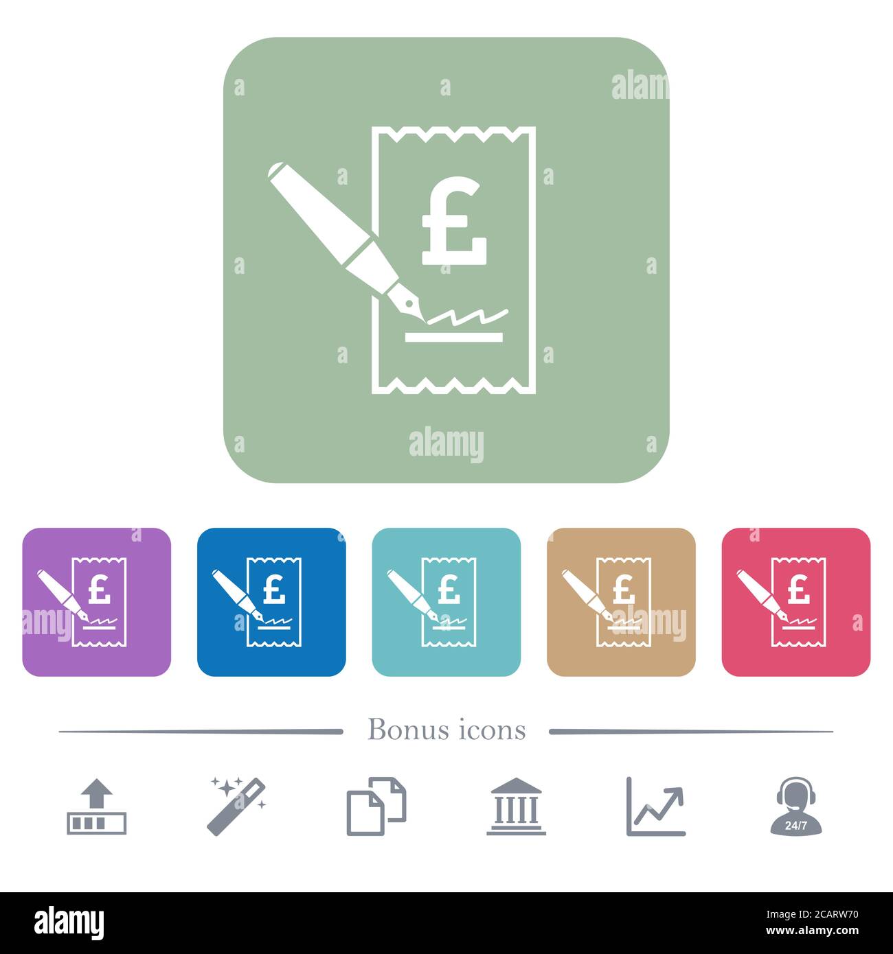 Signing Pound cheque white flat icons on color rounded square ...