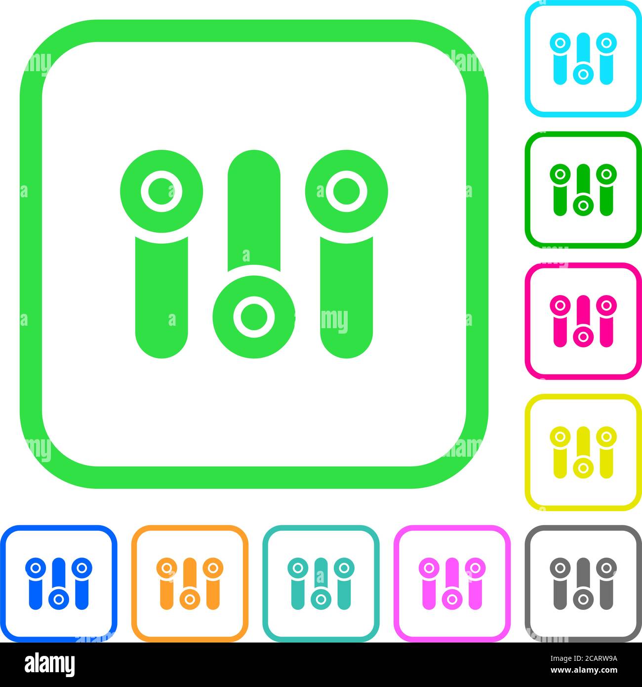 Control panel vivid colored flat icons in curved borders on white ...