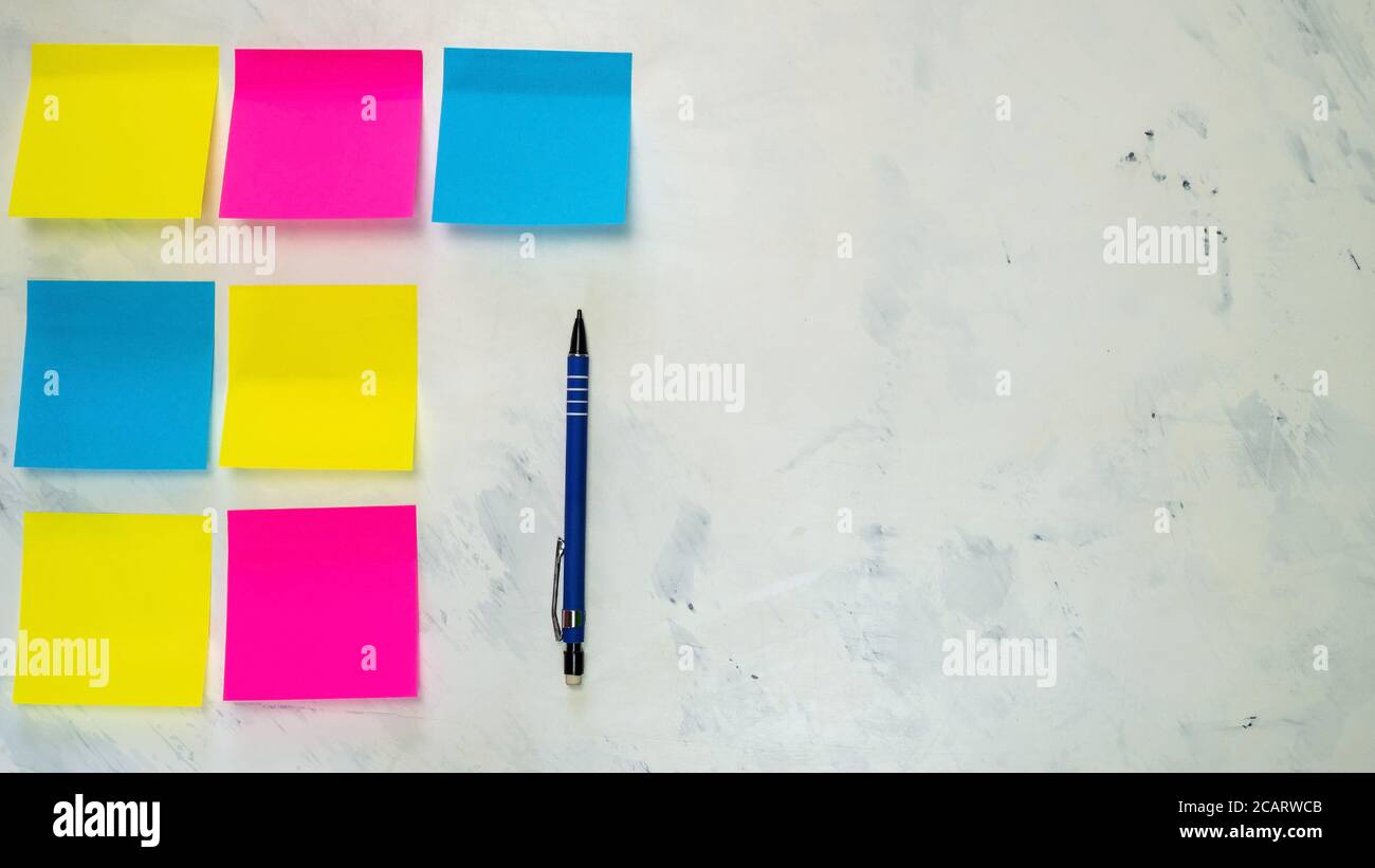 Set of several blank colorful post-it notes with copy space for text on ...