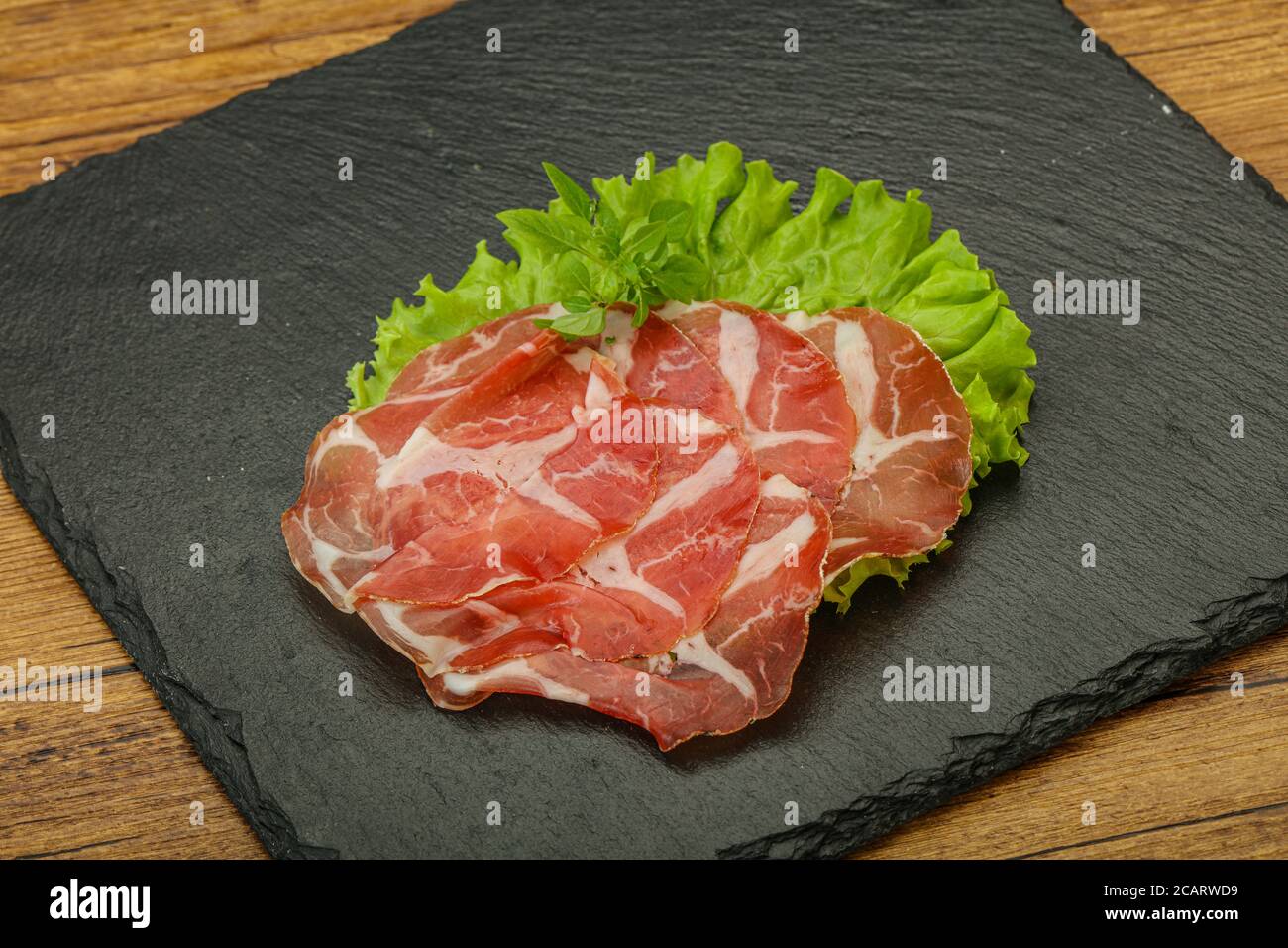 Delicous Smoked pork neck slices snack Stock Photo - Alamy