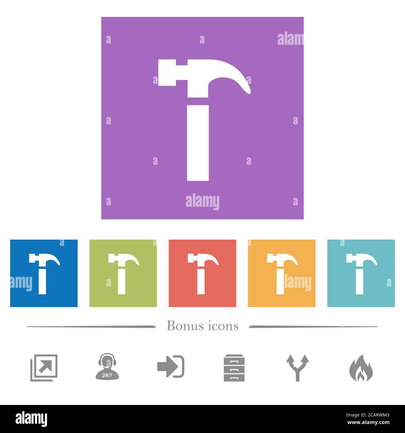 Single hammer flat white icons in square backgrounds. 6 bonus icons ...