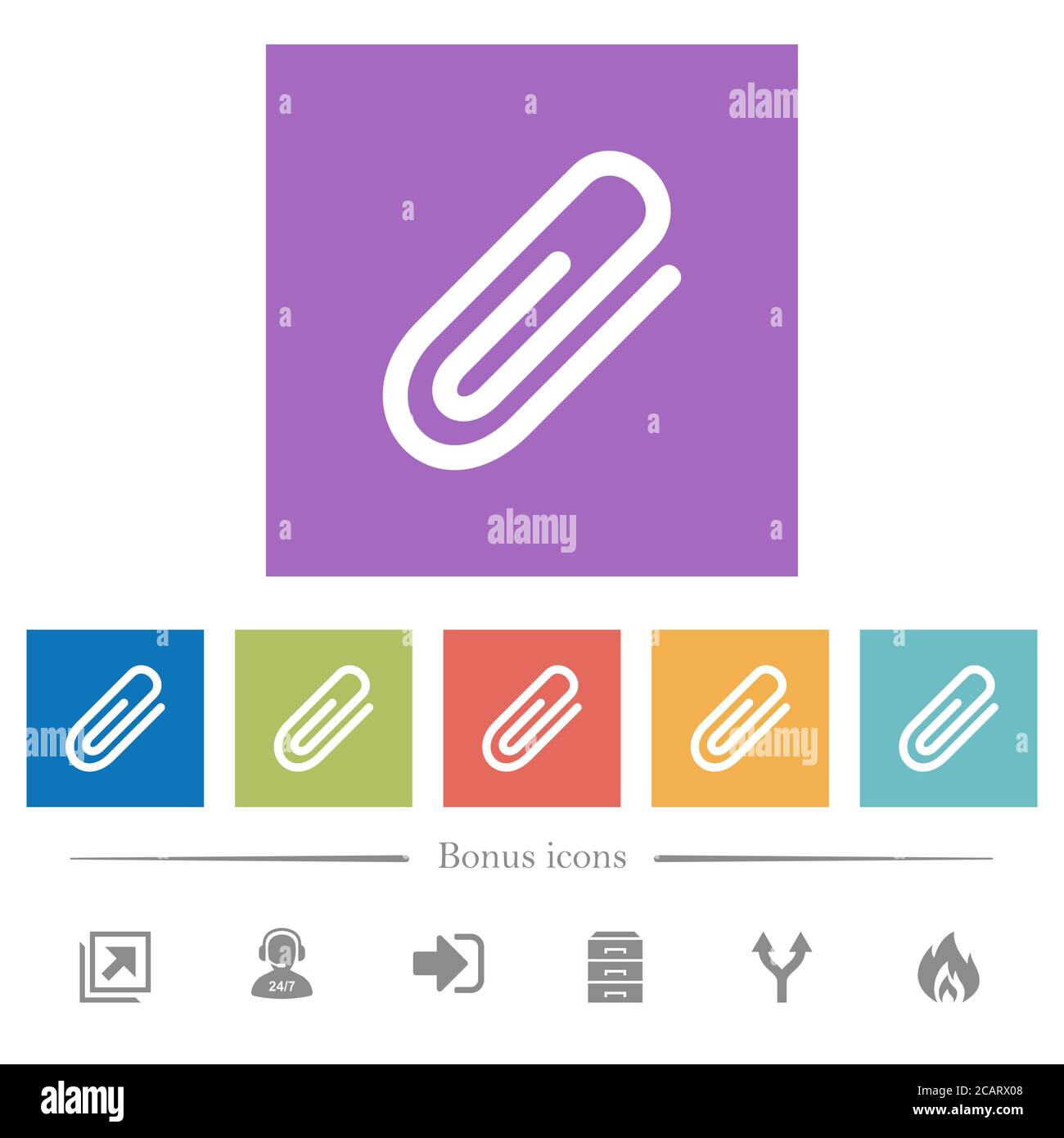 Attachment flat white icons in square backgrounds. 6 bonus icons ...