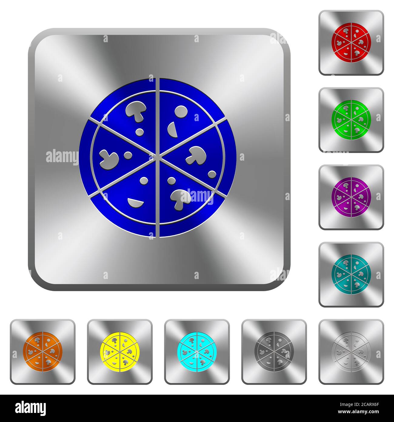 Pizza engraved icons on rounded square glossy steel buttons Stock ...