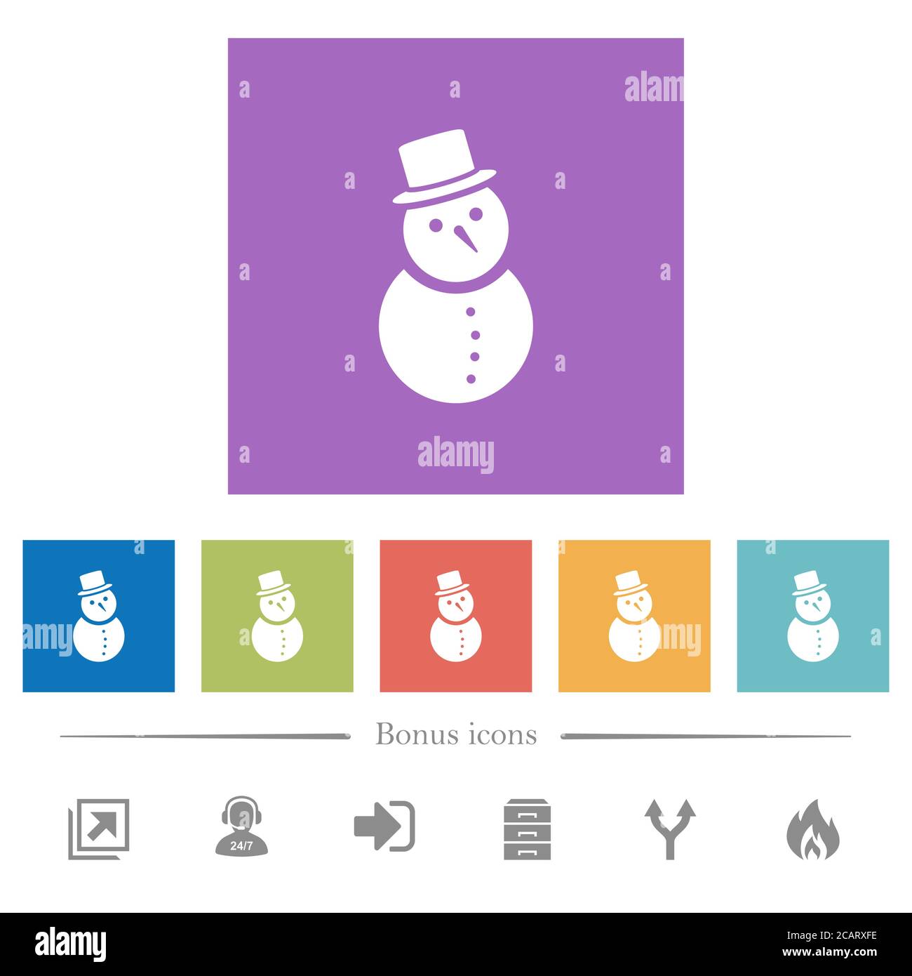 Snowman flat white icons in square backgrounds. 6 bonus icons included ...