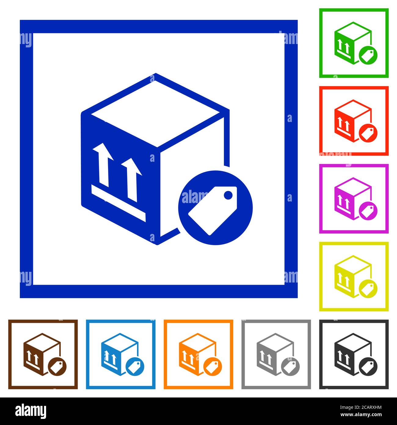 Package labeling flat color icons in square frames on white background ...