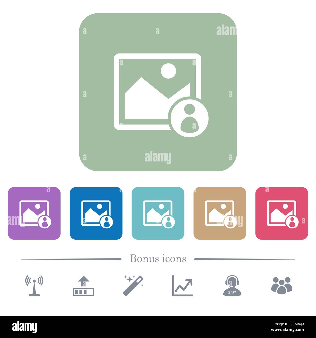 Image owner white flat icons on color rounded square backgrounds. 6 ...