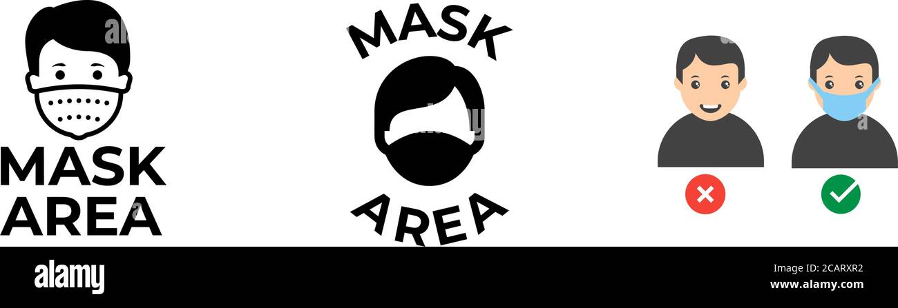 Wearing face mask required sign. Man wear medical face mask. attention ...