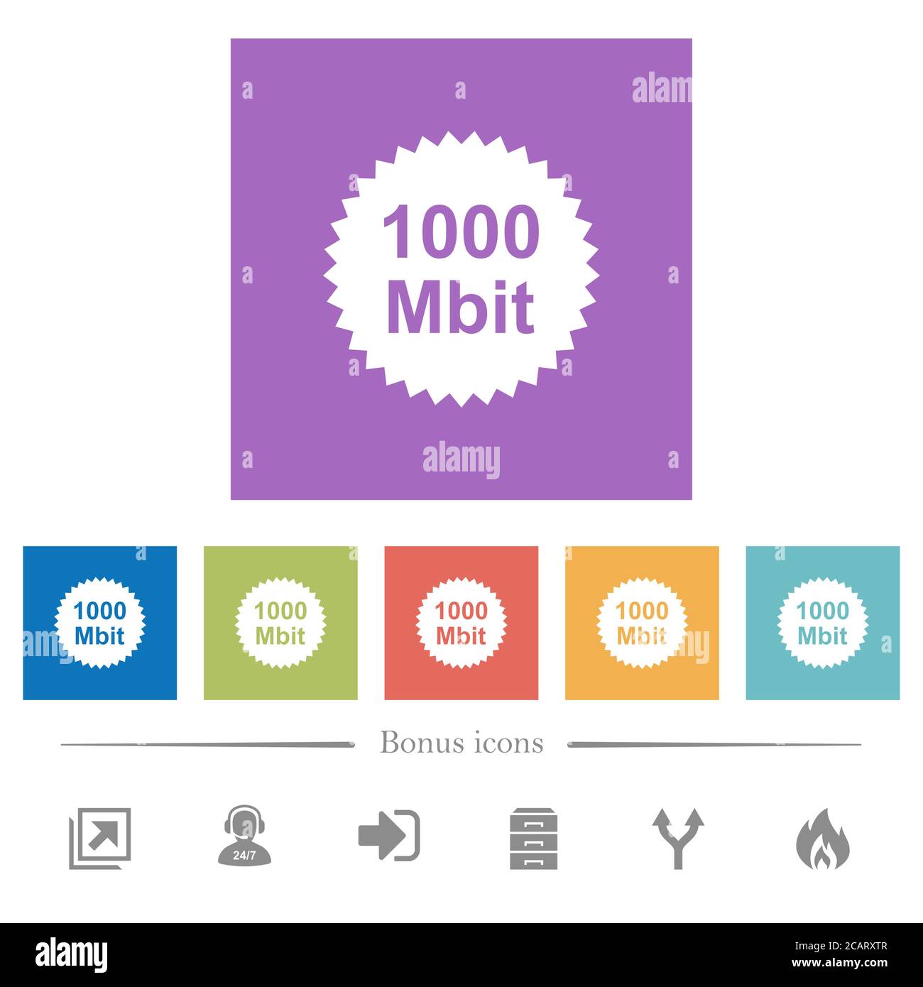 1000 mbit guarantee sticker flat white icons in square backgrounds. 6 ...