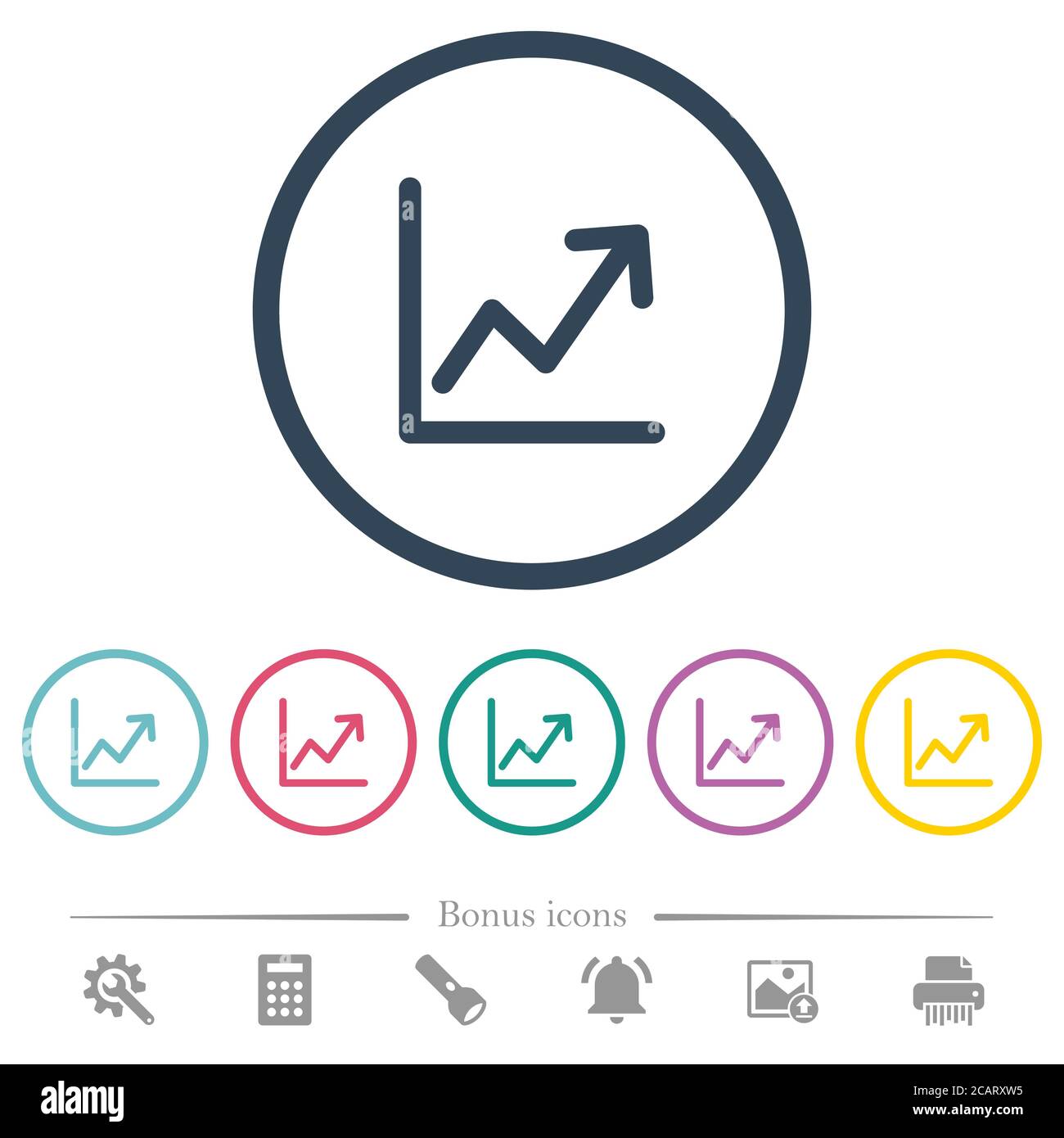 Line graph flat color icons in round outlines. 6 bonus icons included ...