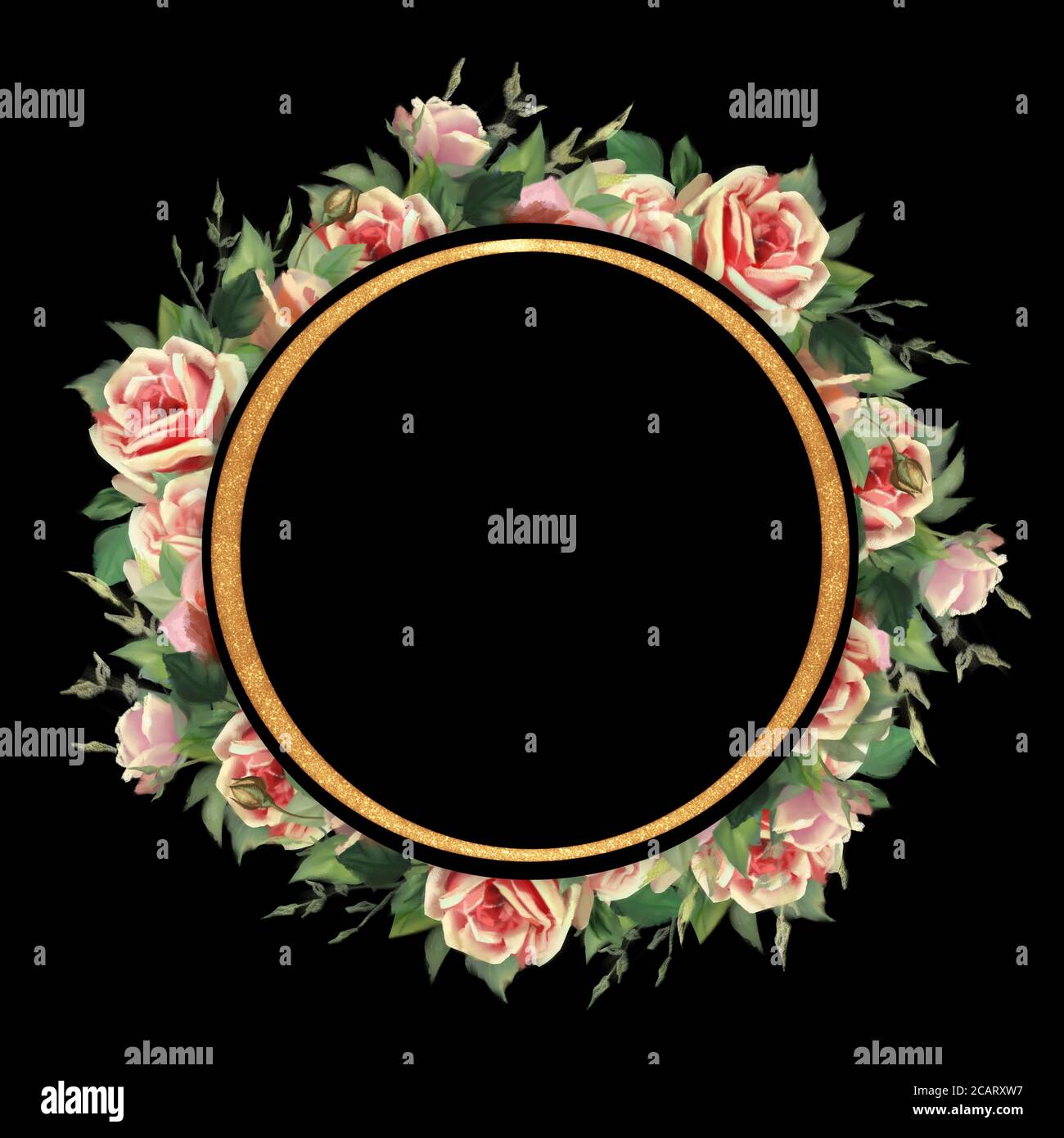 Pink roses. Round frame. Old painting style Stock Photo - Alamy
