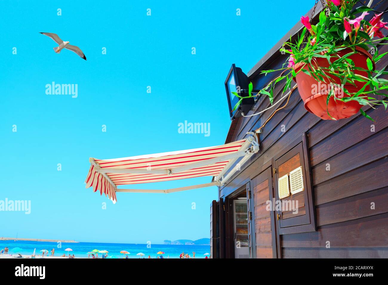 wooden beach bar by the shore in Sardinia, Italy Stock Photo - Alamy