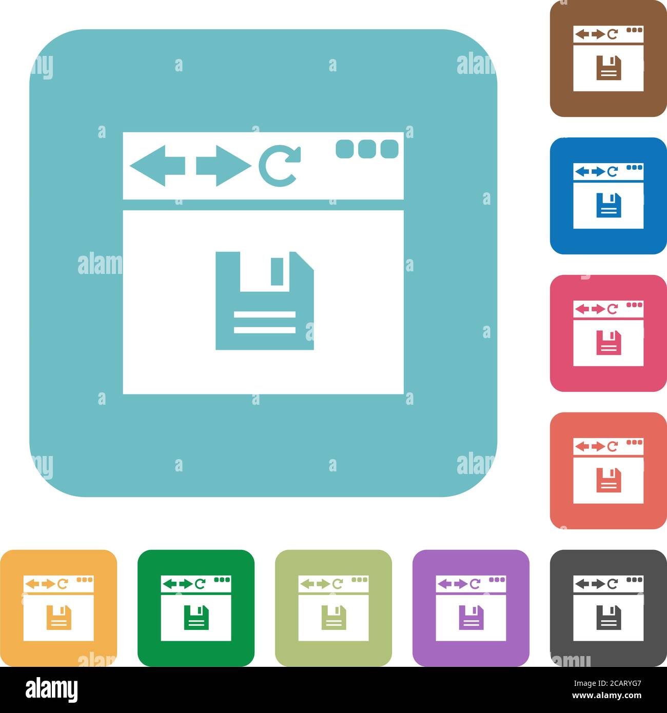 Browser save white flat icons on color rounded square backgrounds Stock ...