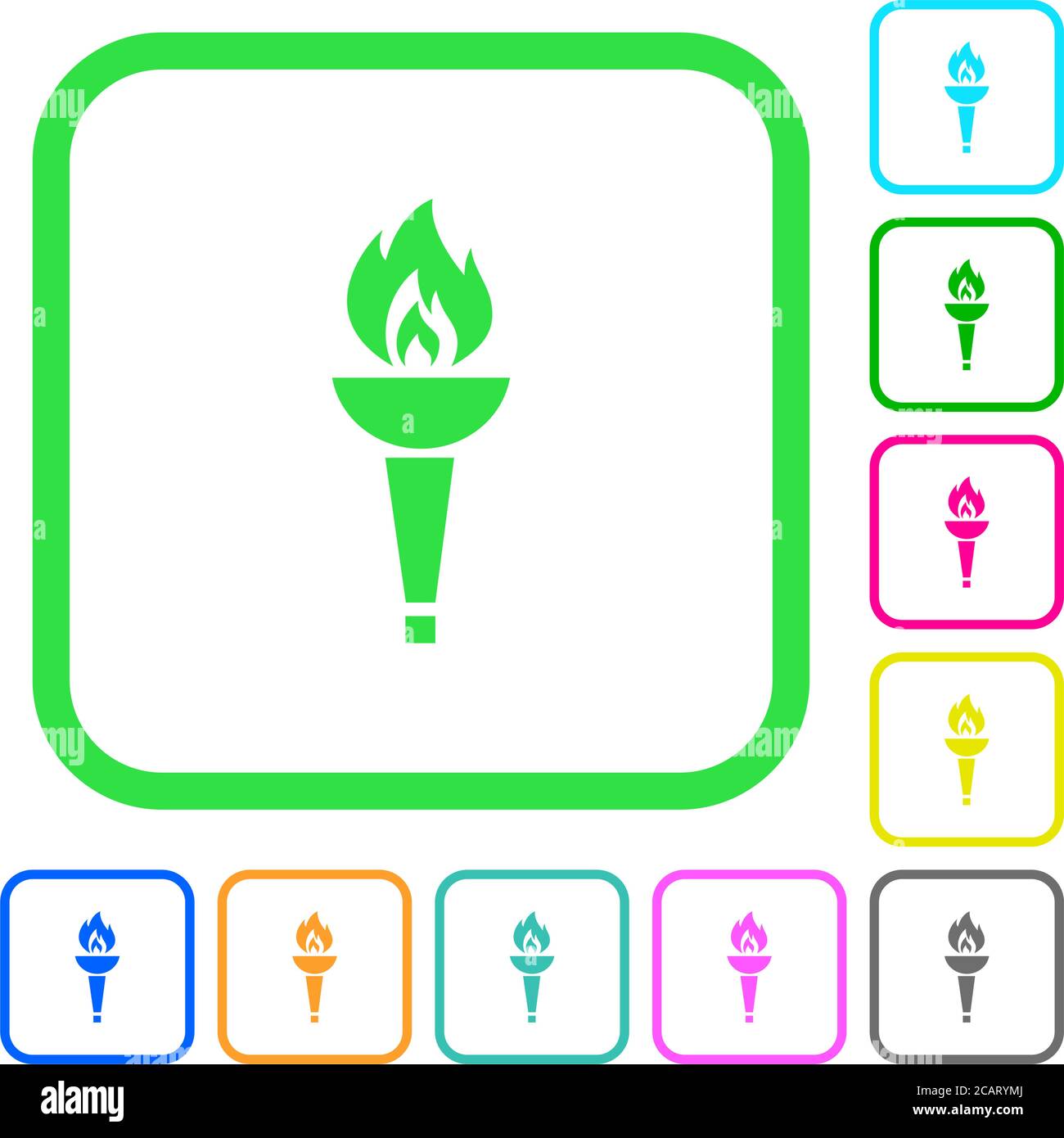 Torch vivid colored flat icons in curved borders on white background ...