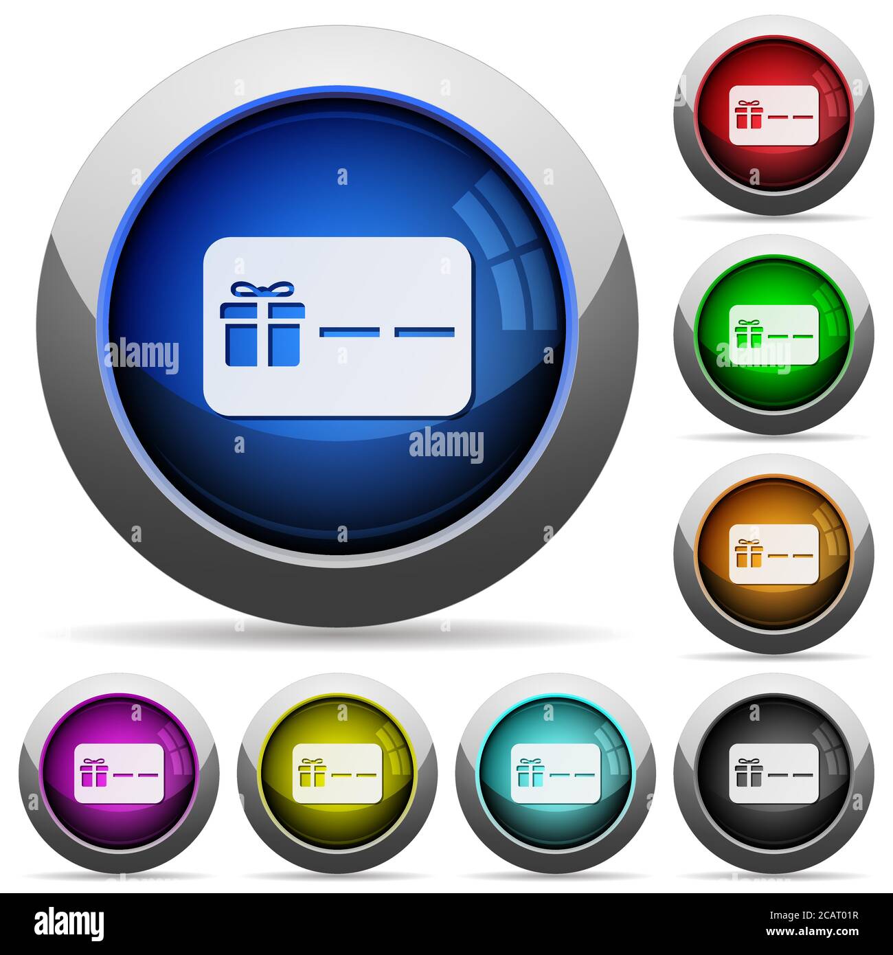 Gift card with placeholder icons in round glossy buttons with steel ...
