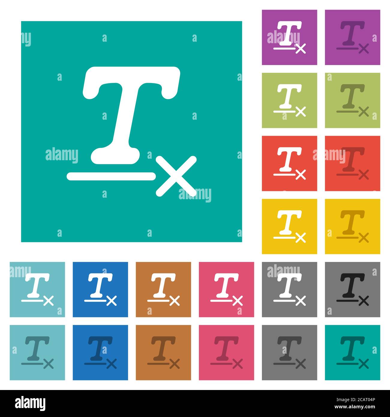 Clear text format multi colored flat icons on plain square backgrounds ...