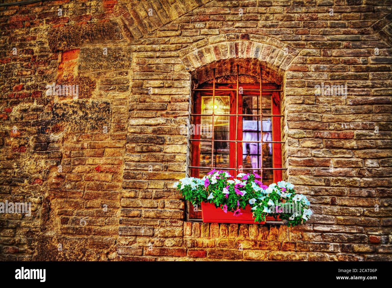 window in a brick wall in hdr tone mapping effect Stock Photo - Alamy