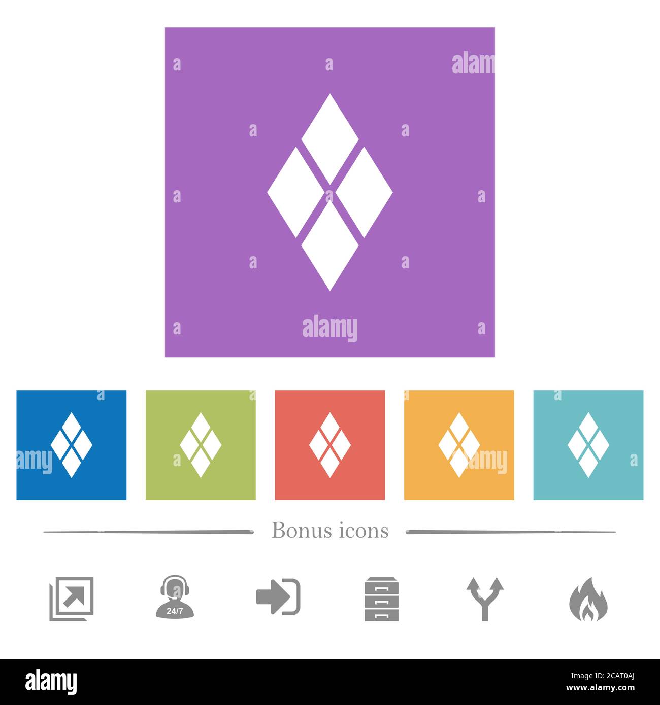 Diamond tile pattern flat white icons in square backgrounds. 6 bonus ...