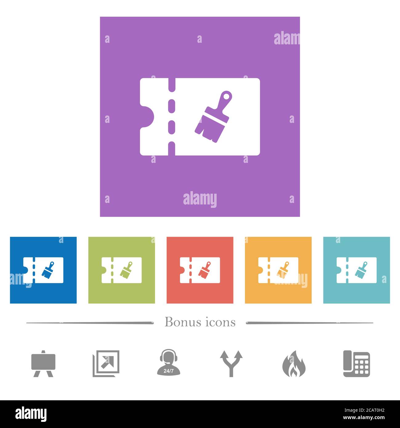 Paint shop discount coupon flat white icons in square backgrounds. 6 ...
