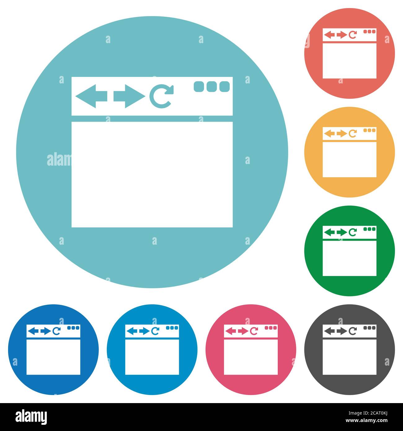 Empty browser window flat white icons on round color backgrounds Stock ...
