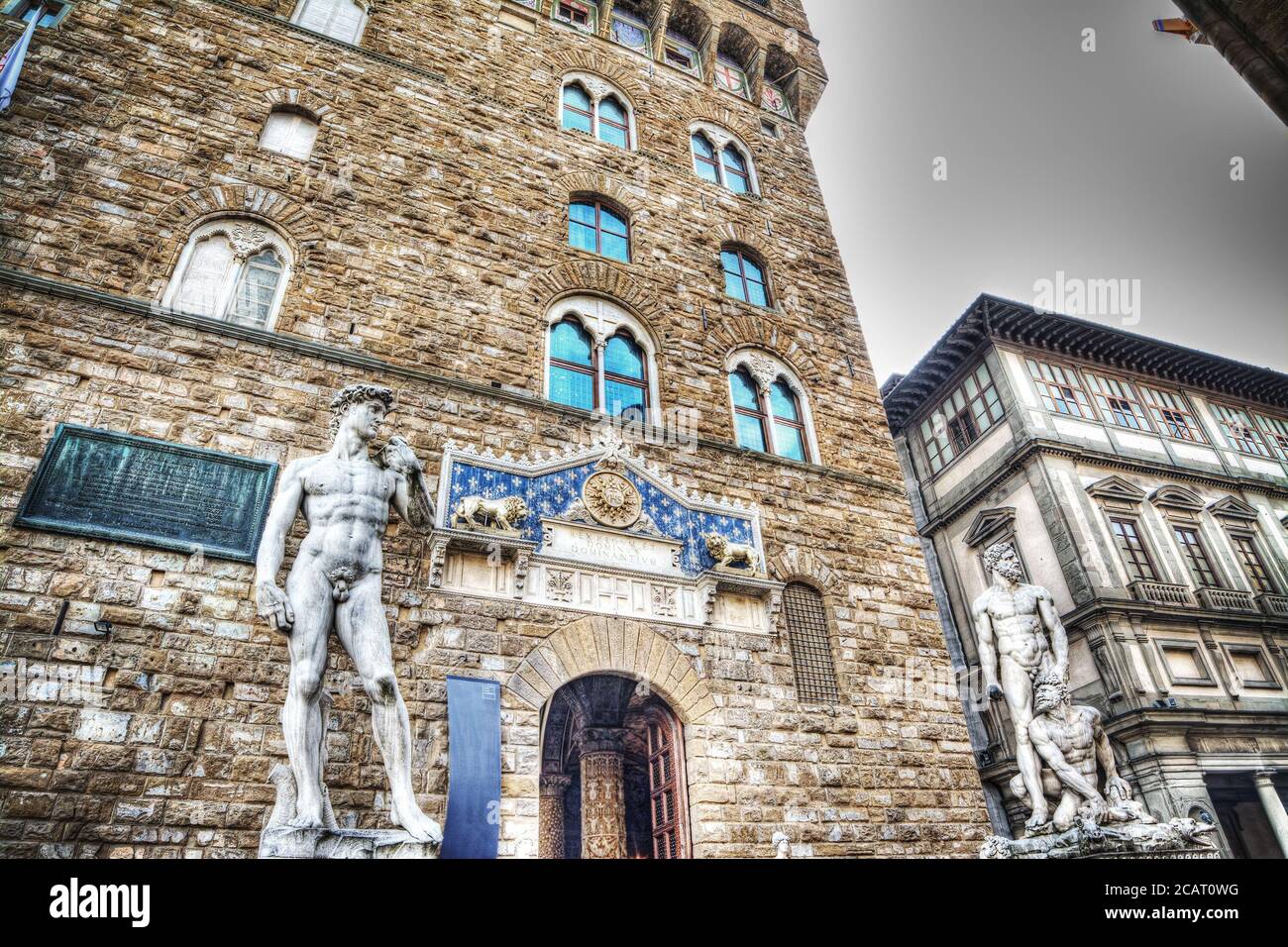 David and Hercules statues in Piazza della Signoria in Florence, Italy ...