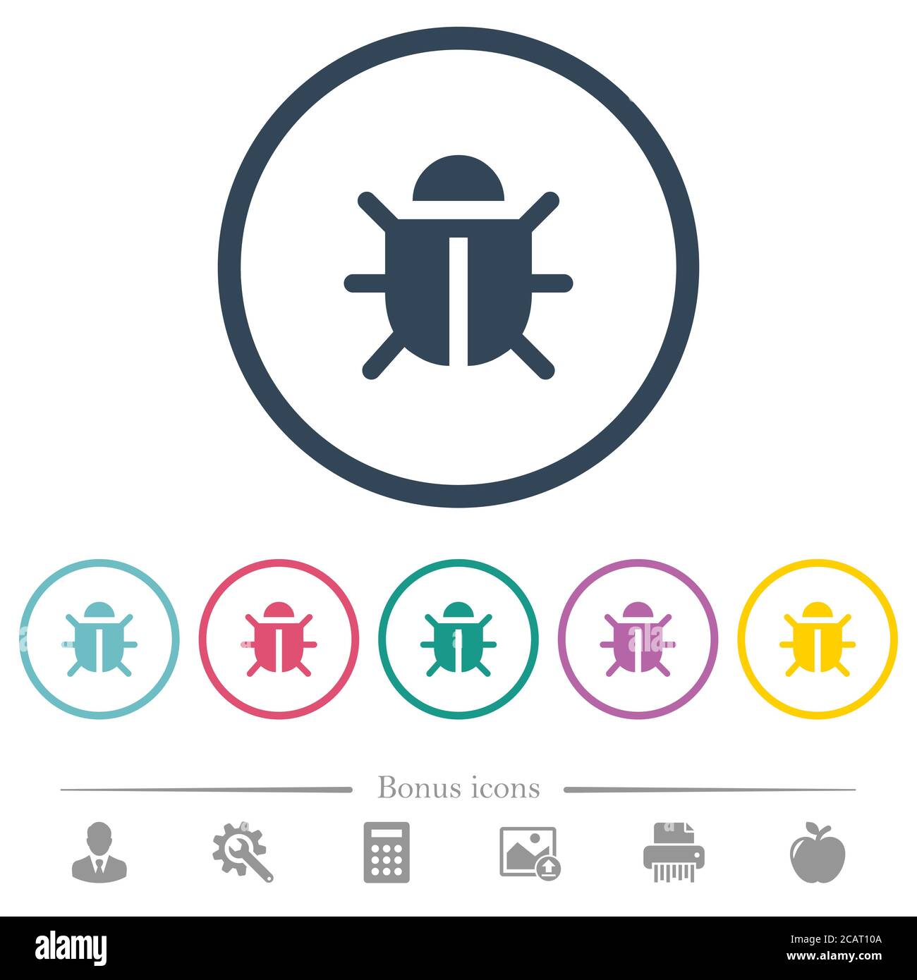 Computer bug flat color icons in round outlines. 6 bonus icons included ...