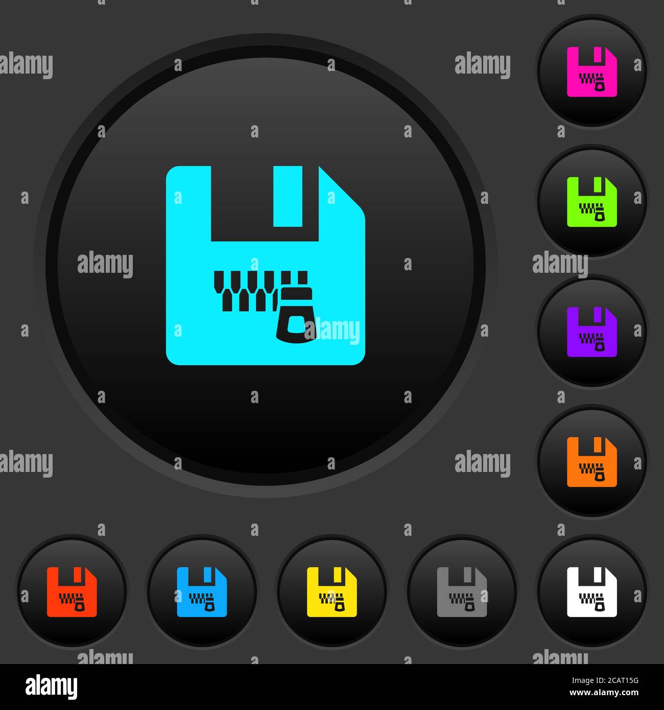 Zipped file dark push buttons with vivid color icons on dark grey background Stock Vector Image ...