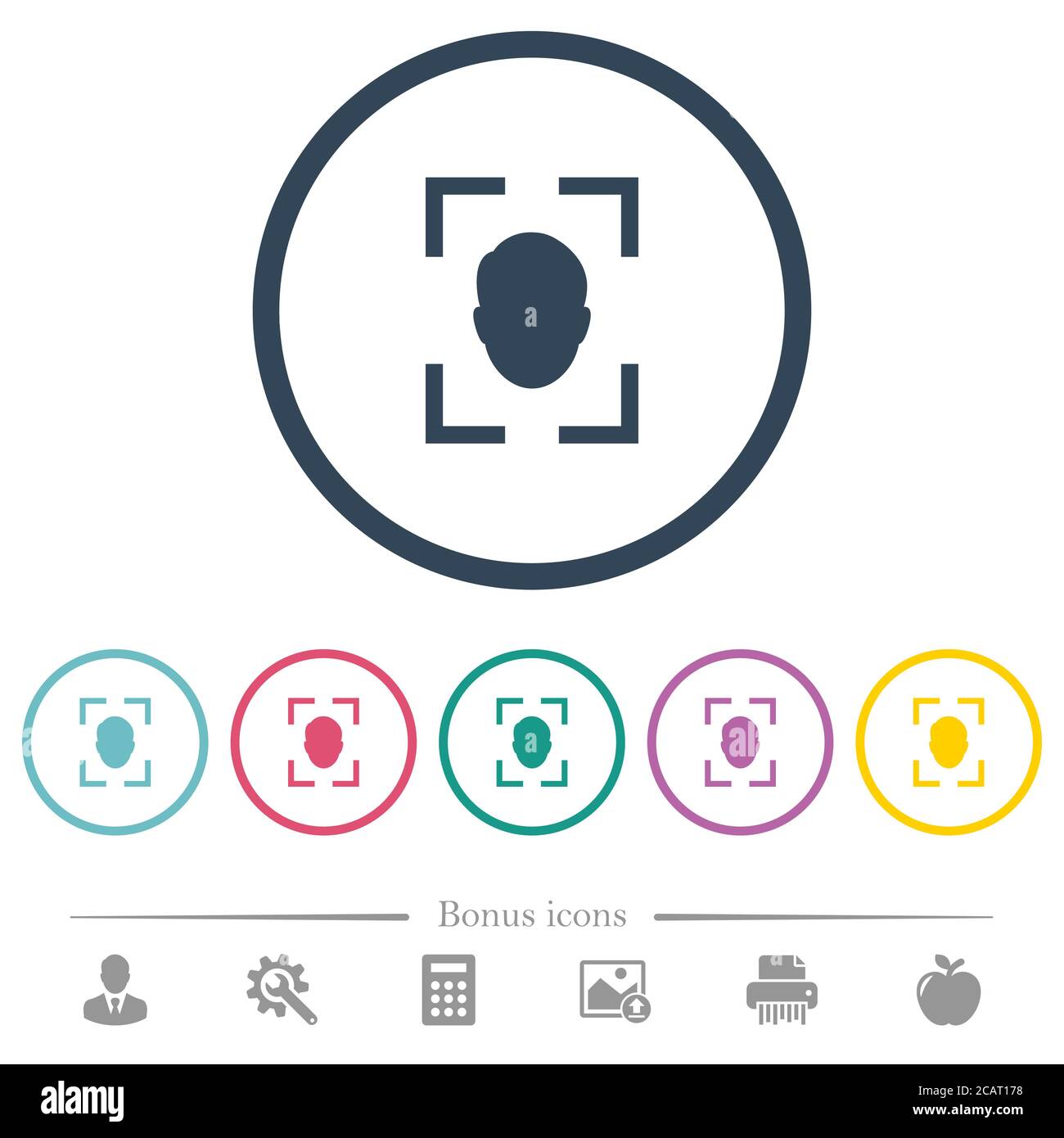 Camera portrait mode flat color icons in round outlines. 6 bonus icons ...