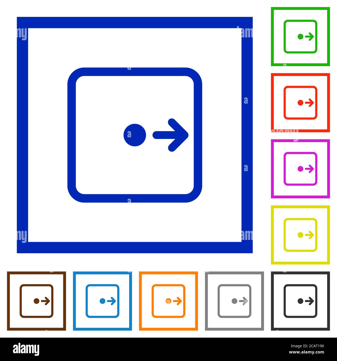 Move object right flat color icons in square frames on white background ...