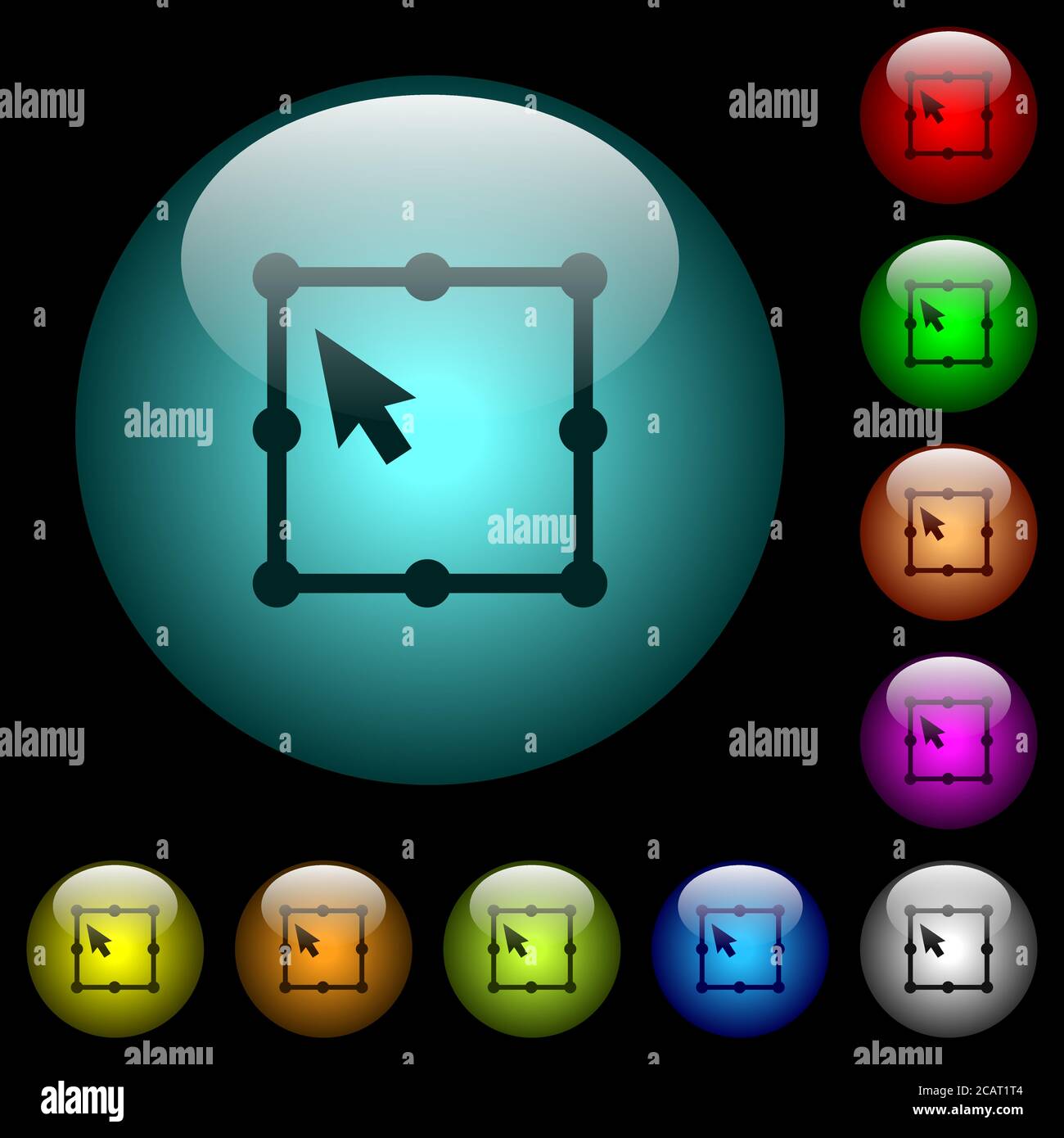 Free transform object icons in color illuminated spherical glass ...