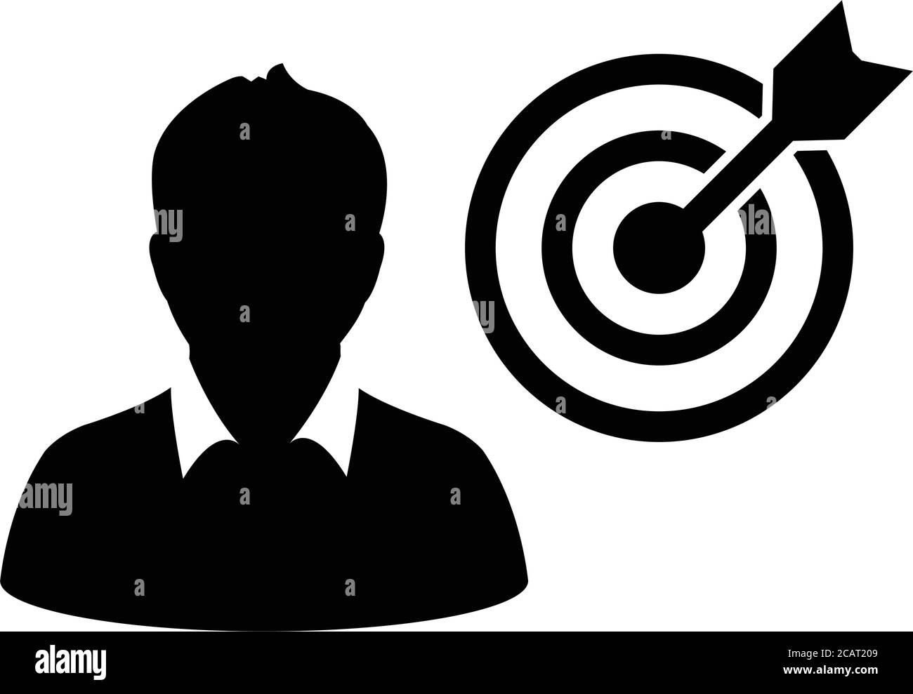 Target icon vector bullseye dartboard with male user profile avatar ...