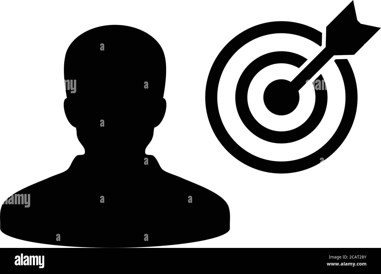 Aim icon vector bullseye target dartboard with male user profile avatar ...