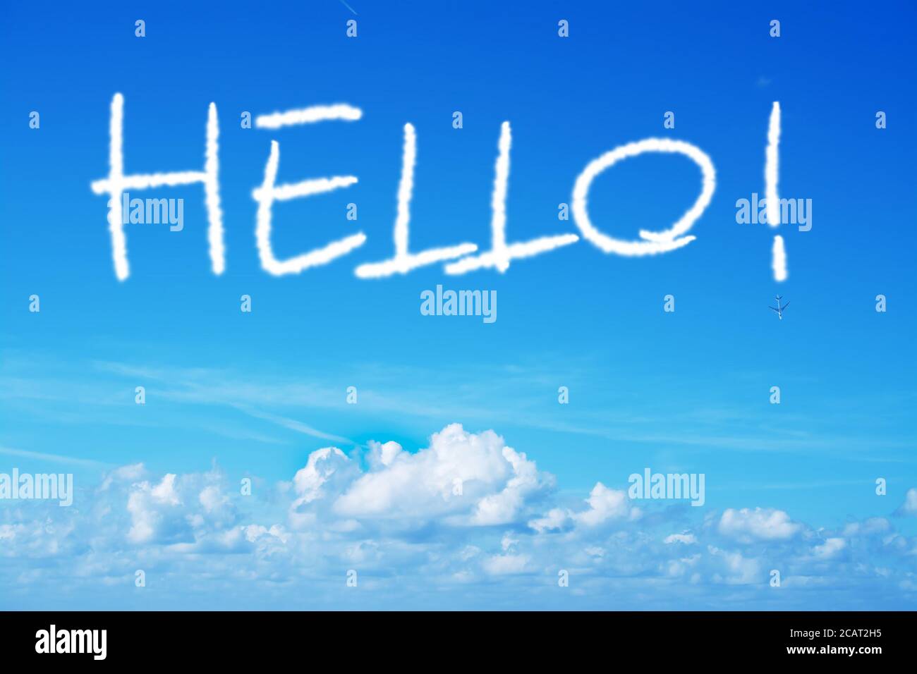 hello written in the sky with an airplane contrail Stock Photo - Alamy
