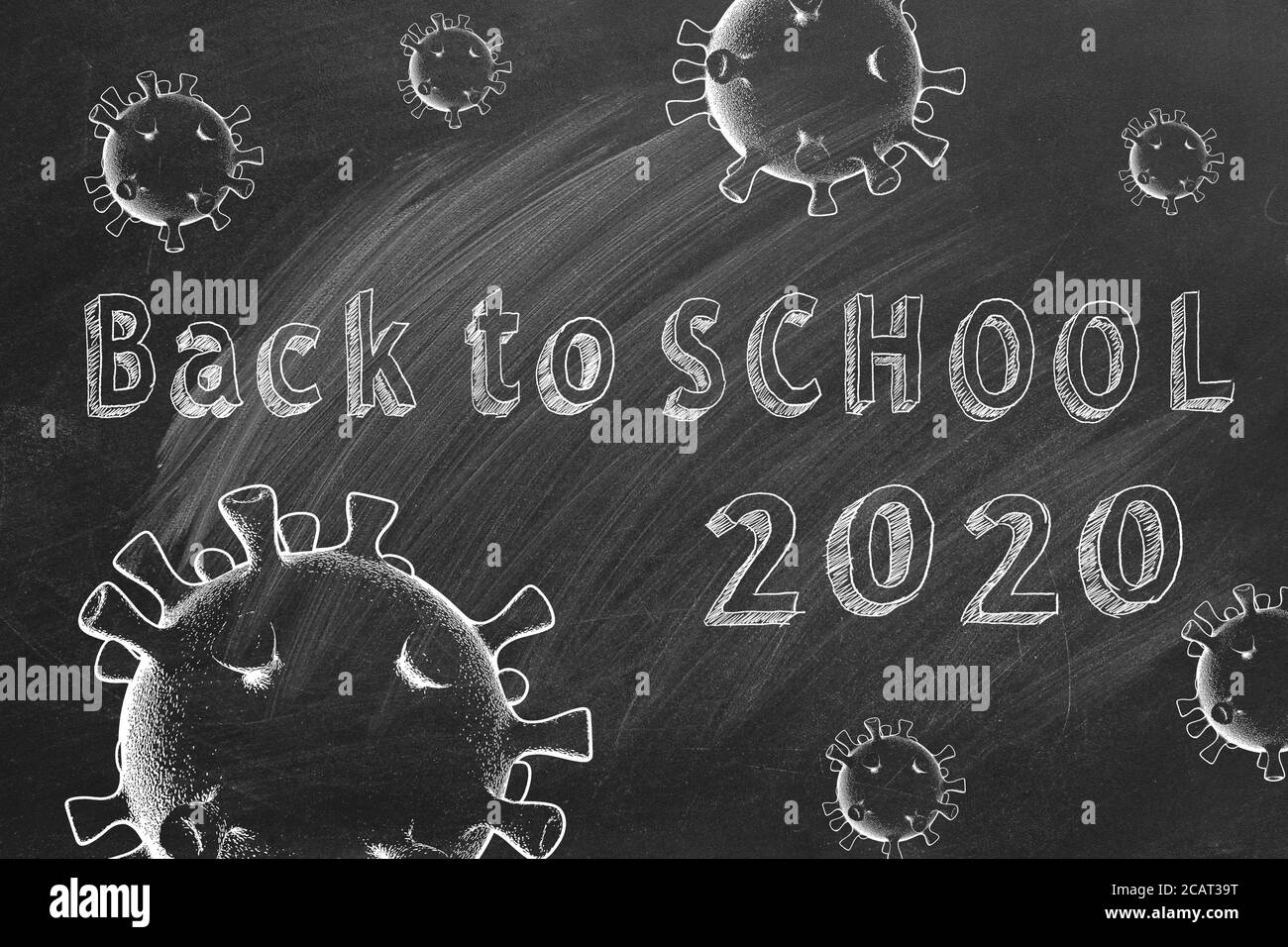 Hand drawing and animated text "Back to School 2020" on blackboard ...