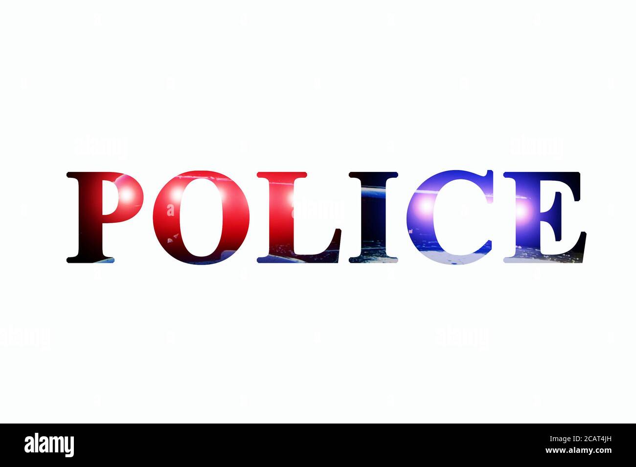 Text Police on isolated white background. Police car flasher blue led ...