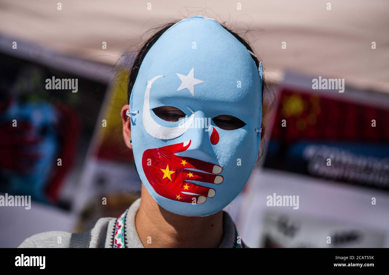Munich, Bavaria, Germany. 8th Aug, 2020. A demonstrator in Munich ...