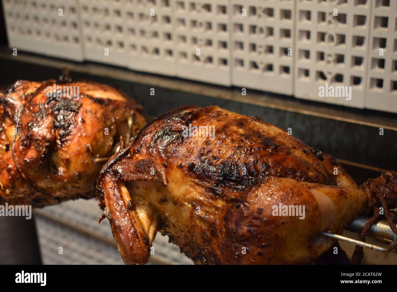 Fresh Cooked Rotisserie Chicken Still Rotating Inside the Rotisserie ...