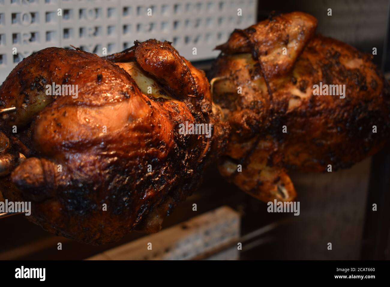 Fresh Cooked Rotisserie Chicken Still Rotating Inside the Rotisserie ...