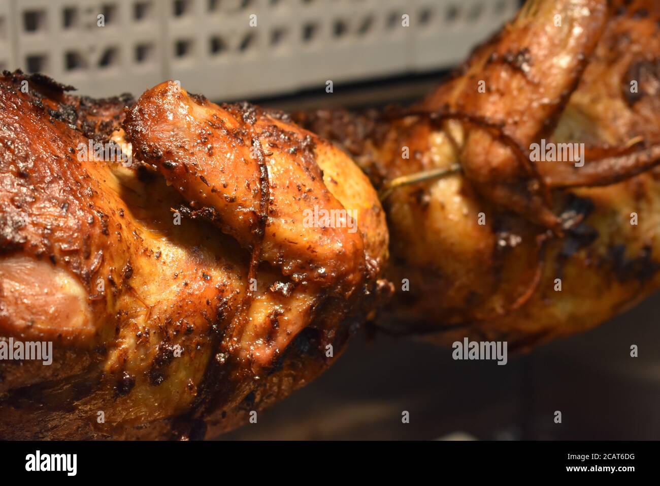 Fresh Cooked Rotisserie Chicken Still Rotating Inside the Rotisserie ...