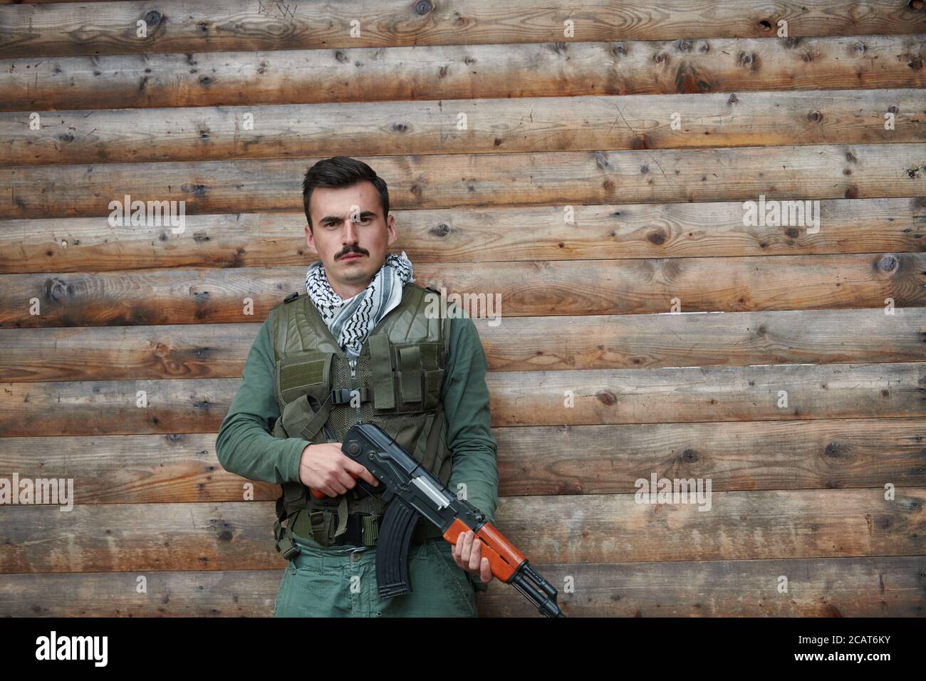 angry terrorist militant guerrilla soldier warrior in forest Stock ...