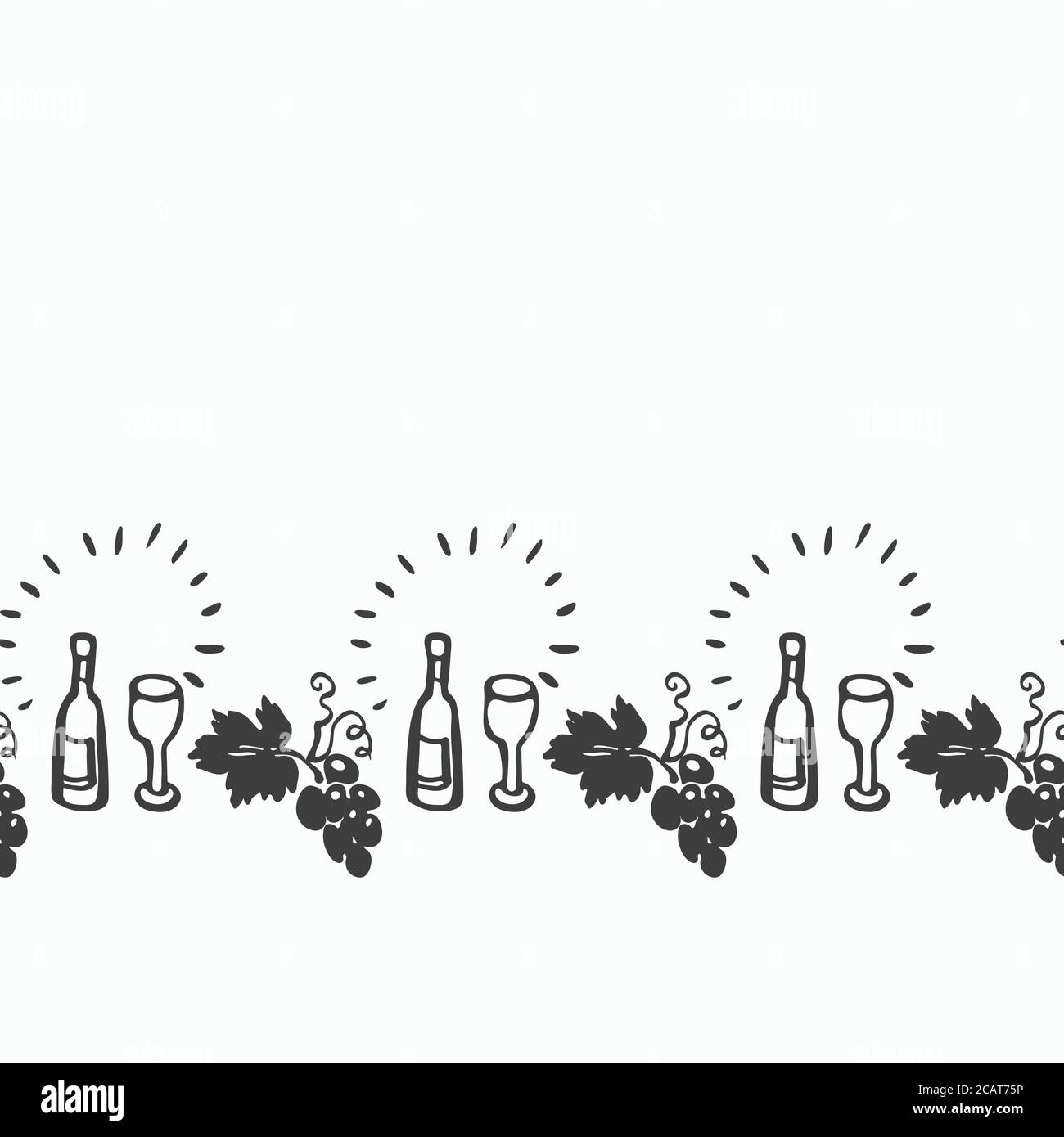 Vector lifestyle wine estate seamless horizontal border. Hand drawn ...