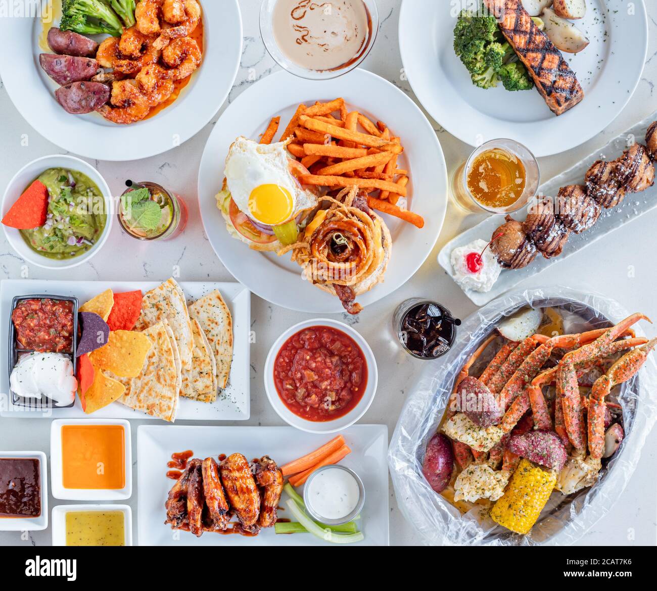 Top view of various tasty dishes Stock Photo - Alamy